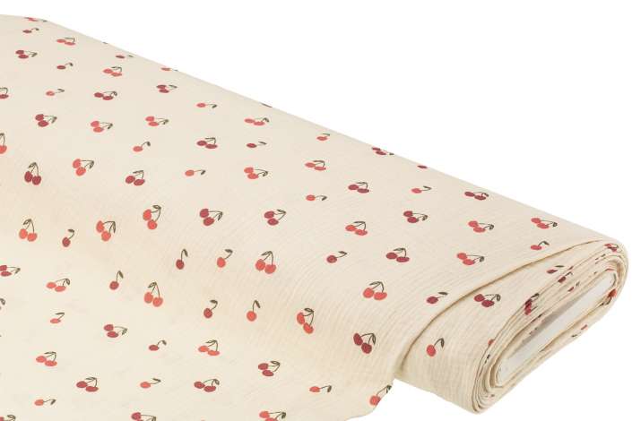 Musselin/Doppel-Gaze "Kirschen", creme-color online kaufen | buttinette ...