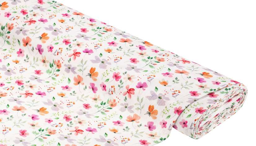Musselin/Doppel-Gaze "Blumen", bunt online kaufen | buttinette Bastelshop