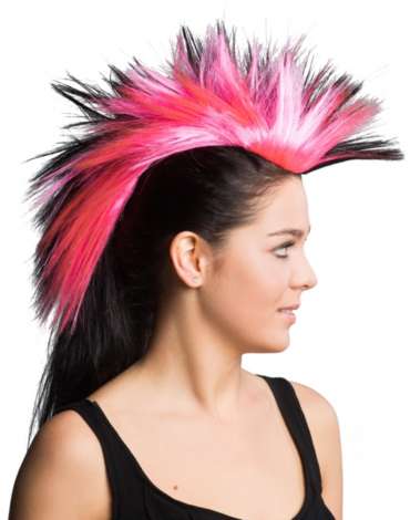Crête de punk, rose fluo/noir | acheter en ligne sur déguisement buttinette
