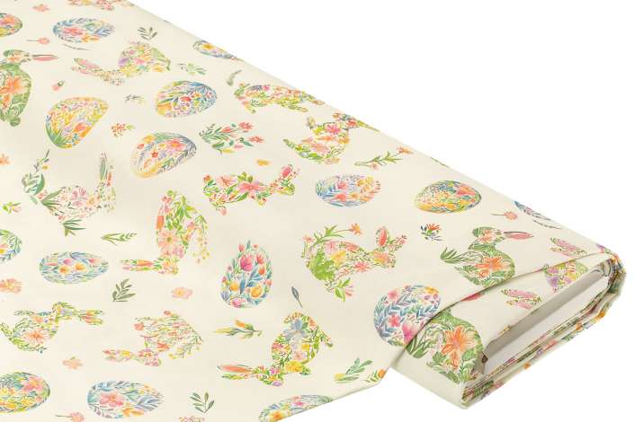 Baumwoll-Canvas florale Osterhasen und Eier „Doreen“, natur-color ...