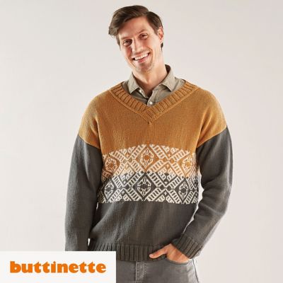 Strickanleitung – Herrenpullover mit Jacquardbordüre aus Woll Butt ...